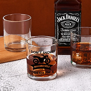 DAZLUTE Biker Gifts, Motorcyclist Gifts, I Don't Snore Whiskey Glass, Funny Father’s Day Gifts, Birthday Christmas Gifts for Dad Father Grandpa Husband Boyfriend Son Men, 10Oz Old Fashioned Glass