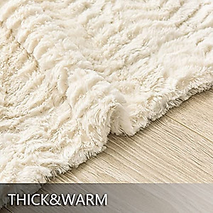 YUSOKI Luxury Double Sided Faux Fur Throw Blanket(Without Pillows),Soft Fuzzy Fluffy Cozy Blanket Plush Furry Comfy Warm Blanket for Couch Bed Chair Sofa Bedroom Women Teen Girls Gift(Ivory,50" x 63")