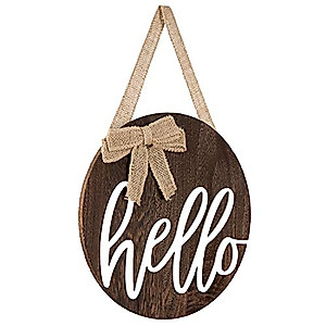 Dahey Hello Sign Rustic Front Door Decor Round Wood Hanging Sign Farmhouse Porch Decorations for Christmas Day Home Decor, Brown