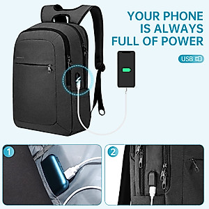 kopack Laptop Backpack, 17 Inch Slim Laptop Backpack With USB Charging Port, Anti Theft Laptop Backpack for Men/Women, Durable Commute College Business Dayback, Grey Black