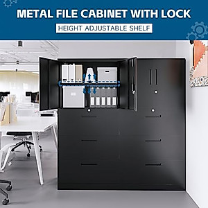 PEUKC 3-Drawer Metal File Cabinet, Lateral Vertical Filing Cabinets for Home Office, Locking File Cabinet with Storage Shelves, Legal/Letter/A4 Size Office File Cabinet,(Black, Assemble Required)