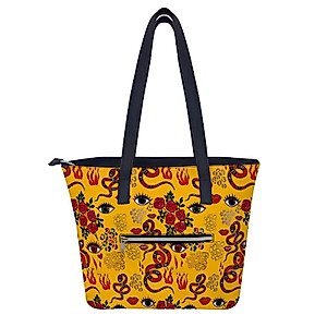Snakes Lips Eyes Roses Flame Women's Tote Bag PU Leather Shoulder Bag Handbags Purse For Work Shopping Travel