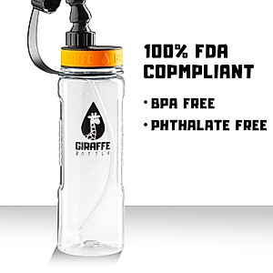 Giraffe Bottle Tower Hands Free Drinking System, Clear Tritan Bottle, with Round Tube Mounted Bottle Holder (length 25 in / 63 cm)