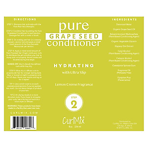 CurlMix Organic Grape Seed Conditioner for Kinky, Coily, 4C & Natural Curly Hair, Lemon Creme, Softening & Defining, Handmade, Paraben & Sulfate Free, 8 fl oz