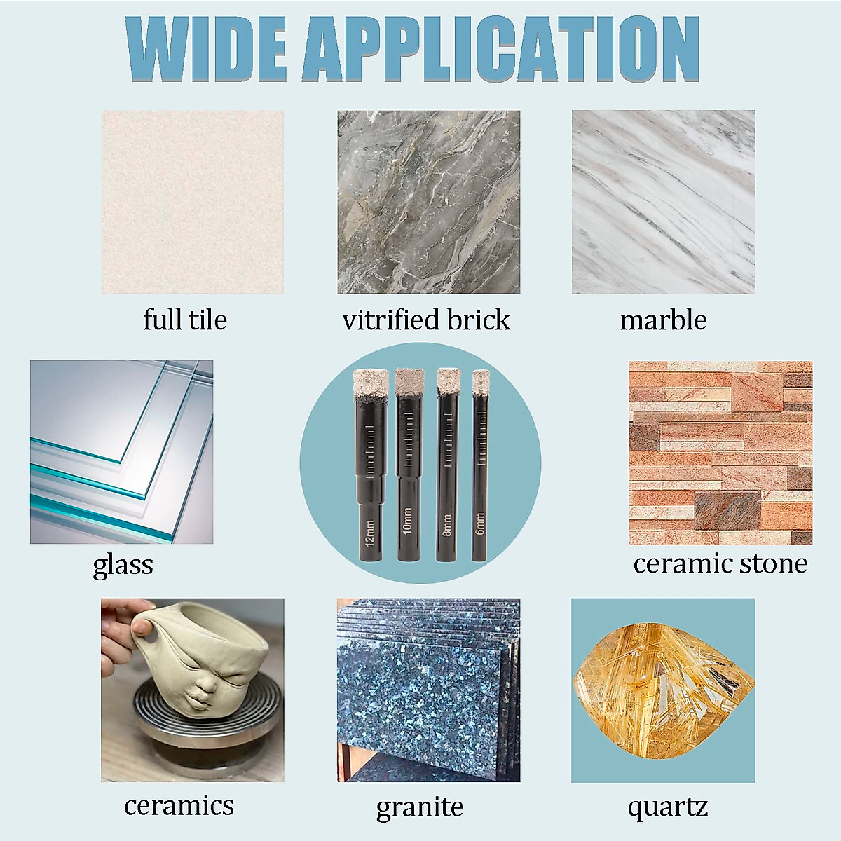 Dry Diamond Drill Bits Set for Porcelain Tile Granite Marble Ceramic Stone Glass Hard Materials (Not for Wood), Round Shank 1/4, 5/16, 3/8, 1/2 inch(5 PCs)