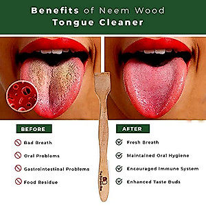 GroupB Wood Tongue Cleaner – Organic Handmade Tongue Scraper Stick Made from Neem Wood for Deep Oral Care – Reduces Mouth Odor and Gives Fresh Breath - Pack of 2