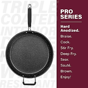 Granitestone Pro 14” Frying Pan Nonstick Extra Large Hard Anodized Frying Pan with Ultra Nonstick Coating, Family Sized Open Skillet with Stay Cool Rubberized & Helper Handle, Oven & Dishwasher Safe