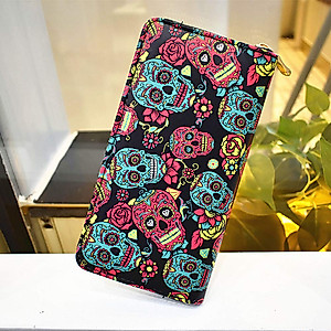 Laimi Duo Women's Skull Wallet Floral Leather RFID Blocking Purse Clutch Multi Card Case Phone Holder for Ladies
