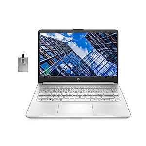 HP 2022 14" HD Touchscreen Display Laptop, AMD Ryzen 3-3250U, 8GB RAM, 128GB PCIe SSD, AMD Radeon Graphics, True Vision HD Camera, Bluetooth, Windows 11 S, Silver, 32GB Snow Bell USB Card