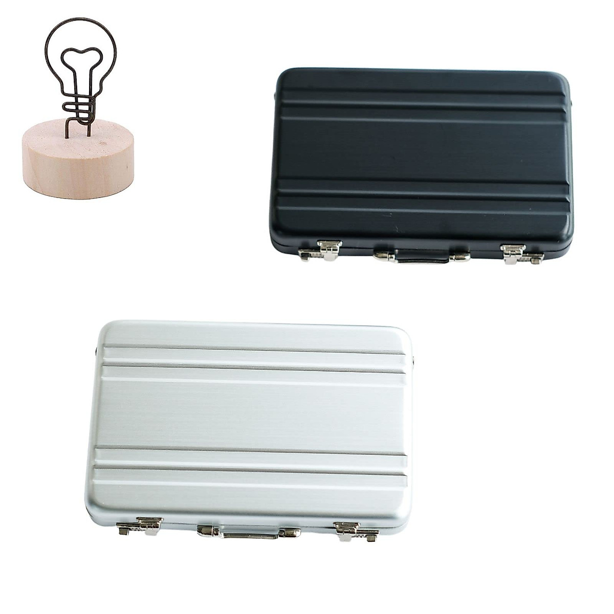 FABMODE 2 Pcs Briefcase Business Card Holder Aluminum Suitcase Credit Cards ID Card Organizer Case Waterproof Christmas Employee Valentine's Day Gifts for Women and Men (1 Memo Clip Included)