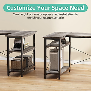 COTUBLR L Shaped Computer Desk, 47 Inch Small Corner Desk with Storage Shelves, Computer Desk Table Laptop Table Writing Desk Study Table for Home Office Workstation Small Spaces (Grey Oak)