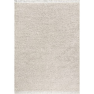 JONATHAN Y MCR100D-8 Mercer Shag Plush Tassel Indoor Area-Rug Bohemian Modern Contemporary Solid Easy-Cleaning Bedroom Kitchen Living Room, 8 X 10, Cream with Tassel