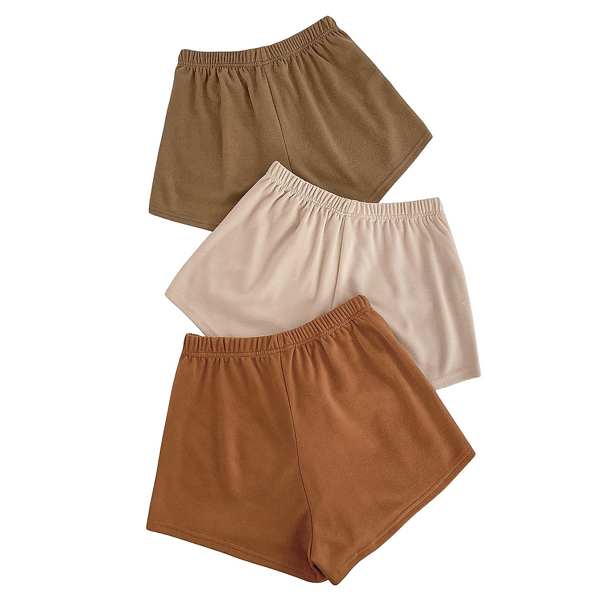 MakeMeChic Women's 3pack Elastic Waist Knot Front Lounge Track Shorts Brown Apricot Rust Brown L