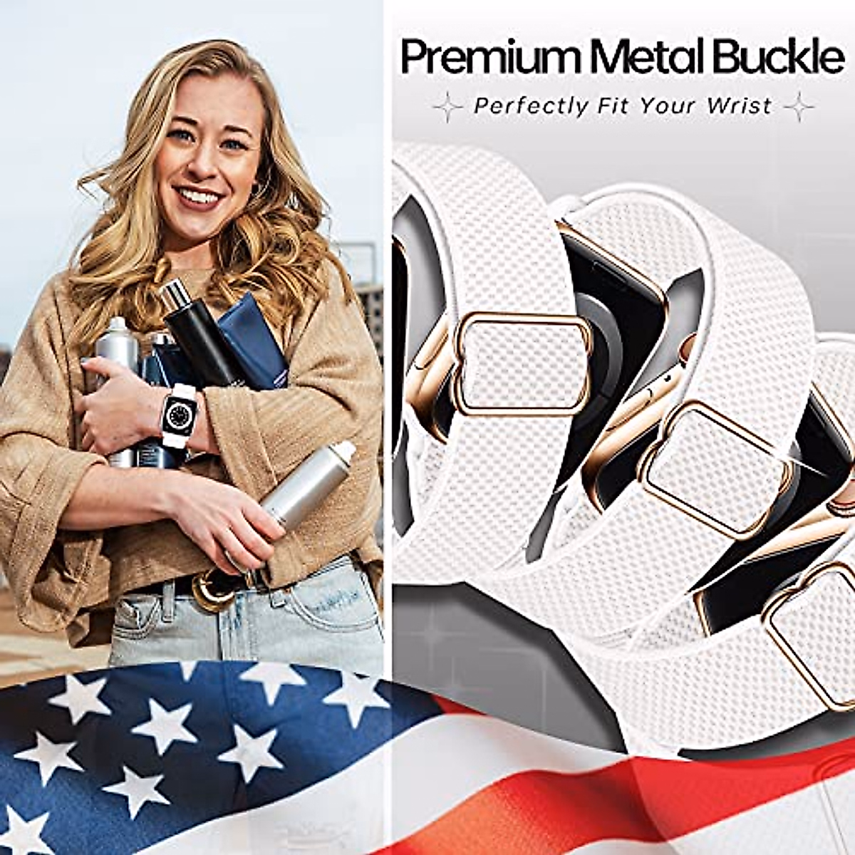 UPOLS Stretchy Solo Loop Strap Compatible with Apple Watch Bands 38mm 40mm 41mm 42mm 44mm 45mm, Stretch Braided Sport Elastic Nylon Women Men Wristband Compatible for iWatch Series 7/6/SE/5/4/3/2/1