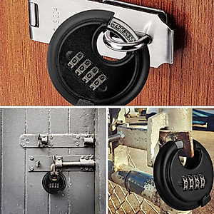 THIRARD Disc Padlock Combination,4 Digit Outdoor Combination Lock Weatherproof, Discus Combo Lock for Storage Unit,Sheds,Gate,Garages,Fence，1 Pack Black