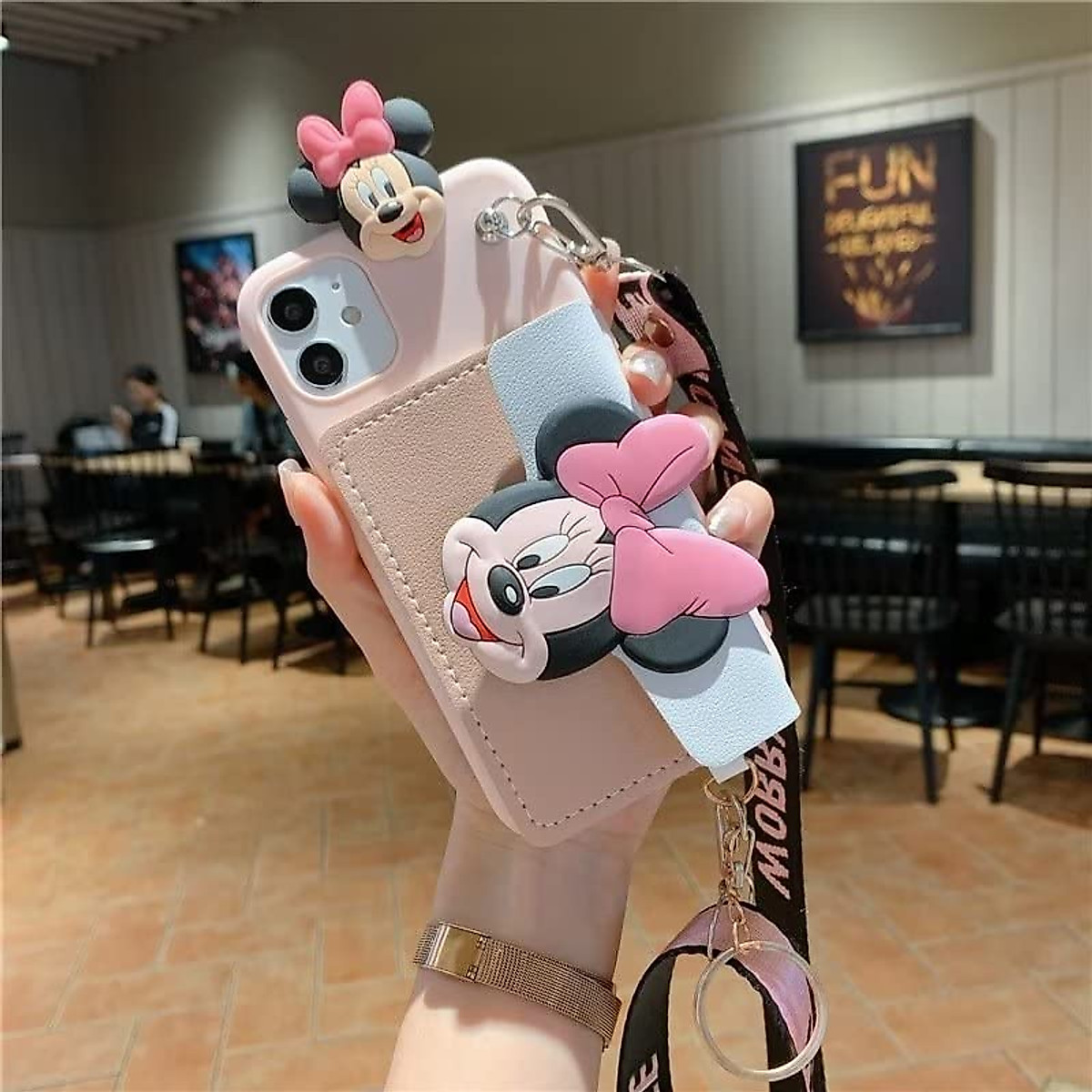 Threesee for iPhone 11 Case,Puppy Mickey Minnie Mouse Cute Cartoon Card Bag Oblique Straddle Rope Soft TPU Women Girls Kids Protective Phone Case for iPhone 11 6.1 inch,Minnie Mouse