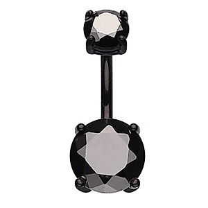 Covet Jewelry Colorline Cubic Zirconia Gem Prong Sparkle Belly Button Ring (14 GA, 10mm, Ball: 6x10mm, Black)