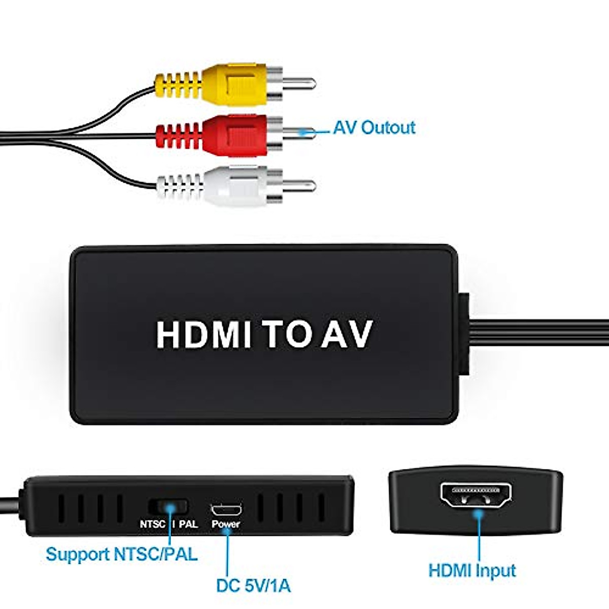 DIGITNOW HDMI to RCA Converter, HDMI to AV Composite Video Audio Converter Adapter, Supports PAL/NTSC for PS One, PS2, PS3, Nintendo 64, STB, VHS, VCR, Blue-Ray DVD Players Projector
