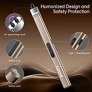 Betrich Candle lighters, Electric Lighter, Rechargeable Arc Lighter, 360° Flexible Neck Flameless Grill Long Lighters for Candle Aromatherapy Camping BBQ Gas Stove-Gold