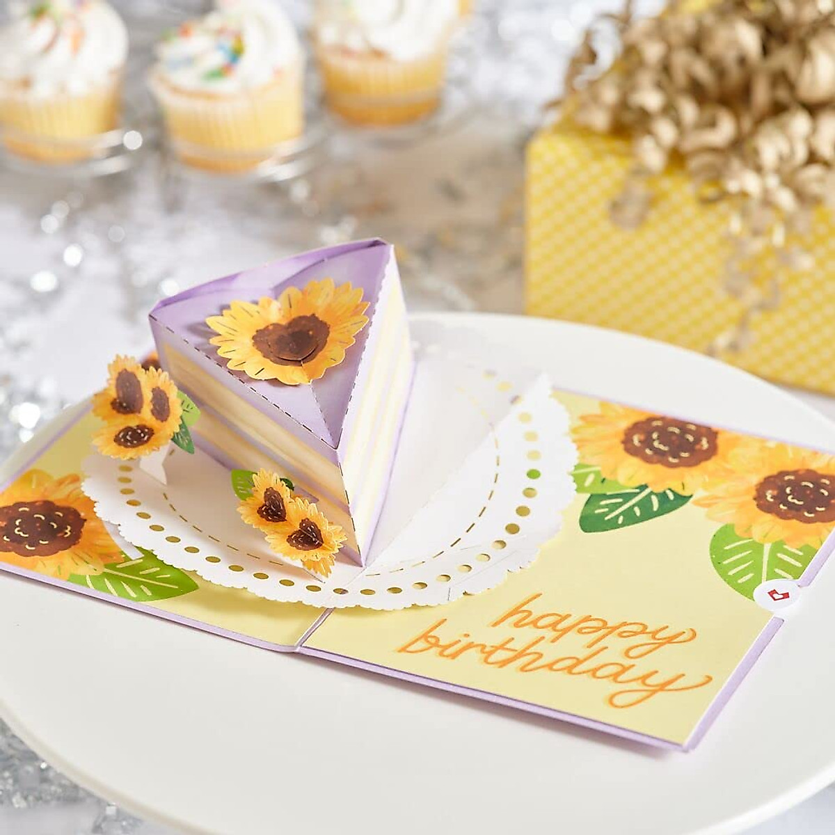 Lovepop Sunflower Birthday Cake Slice Pop Up Card – Sunflower Cards for Women – 3D Pop-Up Greeting Card, Birthday Card for Mom, 5 x 7”
