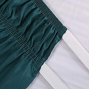 xuan dian Twin/Full Wrap Around Bed Skirts, 14 Inch Drop Ruffled Bed Skirt with Adjustable Elastic Belt, Easy Fit Wrinkle & Fade Resistant Silky Fabric, Dark Green
