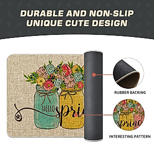 Artoid Mode Vase Hello Spring Doormat, Seasonal Spring Summer Easter Holiday Anniversary Low-Profile Yard Floor Switch Mat for Indoor Outdoor 17 x 29 Inch