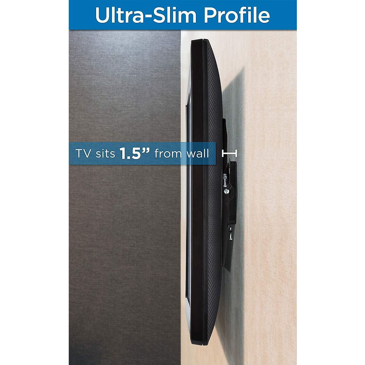 Mount-It Low-Profile Tilting TV Wall Mount Bracket for 32-60 inch LCD, LED, OLED, 4K or Plasma Flat Screen TVs - 175 lbs Capacity, 1.5 Inch Profile, Max VESA 600x400 (MI-318B), Black, 60