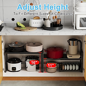 Expandable Metal Storage Shelves, 110LBS Heavy Duty Shelving Units and Storage For Pots Pans Small Appliances, Adjustable Metal Storage Shelf Rack For kitchen Cabinets Closet Pantry Warehouse Garage