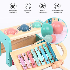 enlitoys Wooden Pounding and Hammer Toy Xylophone and Gear Pounding a Ball Track Game with Hammer Toddler Toys for 3 Year