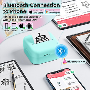 Mandizza Sticker Printer- M02L Pocket Printer with 6 Rolls Paper Thermal Mini Printer Portable Printer for Printing Photos, Study Notes, Scrapbook, Journal, Birthday, Green