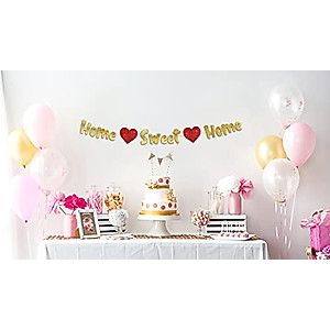 Home Sweet Home Gold and Red Glitter Banner – Funny Homecoming Party Decorations – Welcome Home Party Supplies, Ideas, and Gifts