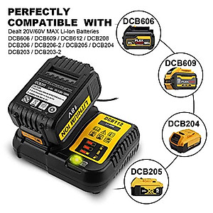 Battery Charger Replacement for Dewalt 12V 20V and 60V MAX Lithium-Ion Battery DCB112 for DCB205 DCB112 DCB201 DCB200 DCB612 DCB609-2 DCB609 DCB606 DCB606-2 DCB208 DCB206 DCB206-2 DCB204 DCB203