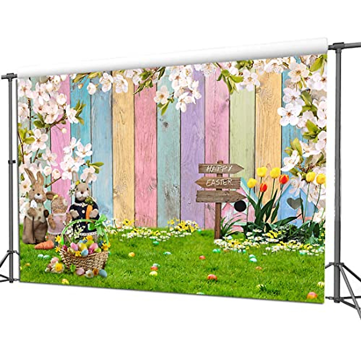 Dudaacvt 7x5ft Easter Backdrop Spring Easter Backdrop Colorful Wood Backdrop Easter Children Party Decorations Banner Backdrop D625
