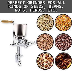 Hand Operated Corn Grain Mill Grinder Useful Kitchen Tool with Big Hopper Adjustable for Corn Coffee Food Wheat Oats Nut Herbs Spices Seeds Grinder Great for Restaurants Commercial Kitchens Bakery
