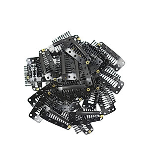 24 Pcs/lot Metal Snap Clips for Hair Extensions, Wigs, Hairpieces and Accessories - 36mm 10-teeth Combs (Black)