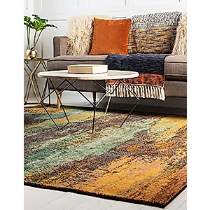 Unique Loom Jardin Collection Colorful, Vibrant, Abstract Watercolor Area Rug, Square 8' 0" x 8' 0", Multi/Beige