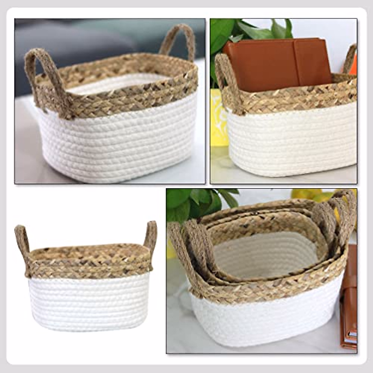 LIFKOME Snack Containers Storage Organizer Woven Storage Basket with Handle Wicker Magazine Basket Book Holder Makeup Storage Basket Bin for Home Office 19cm Woven Baskets Woven Baskets
