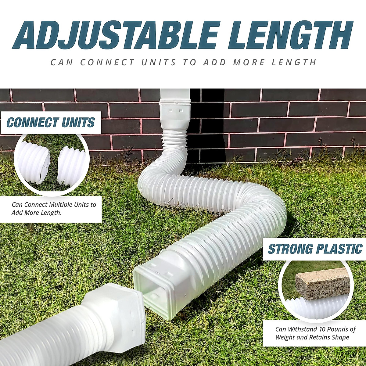 Gutter Downspout Extensions 2 pack, water gutter, Gutter Extension Flexible with Unit Bit Downspout Extension White Downspout Extender Downspout Diverter Downspout Drain Extension