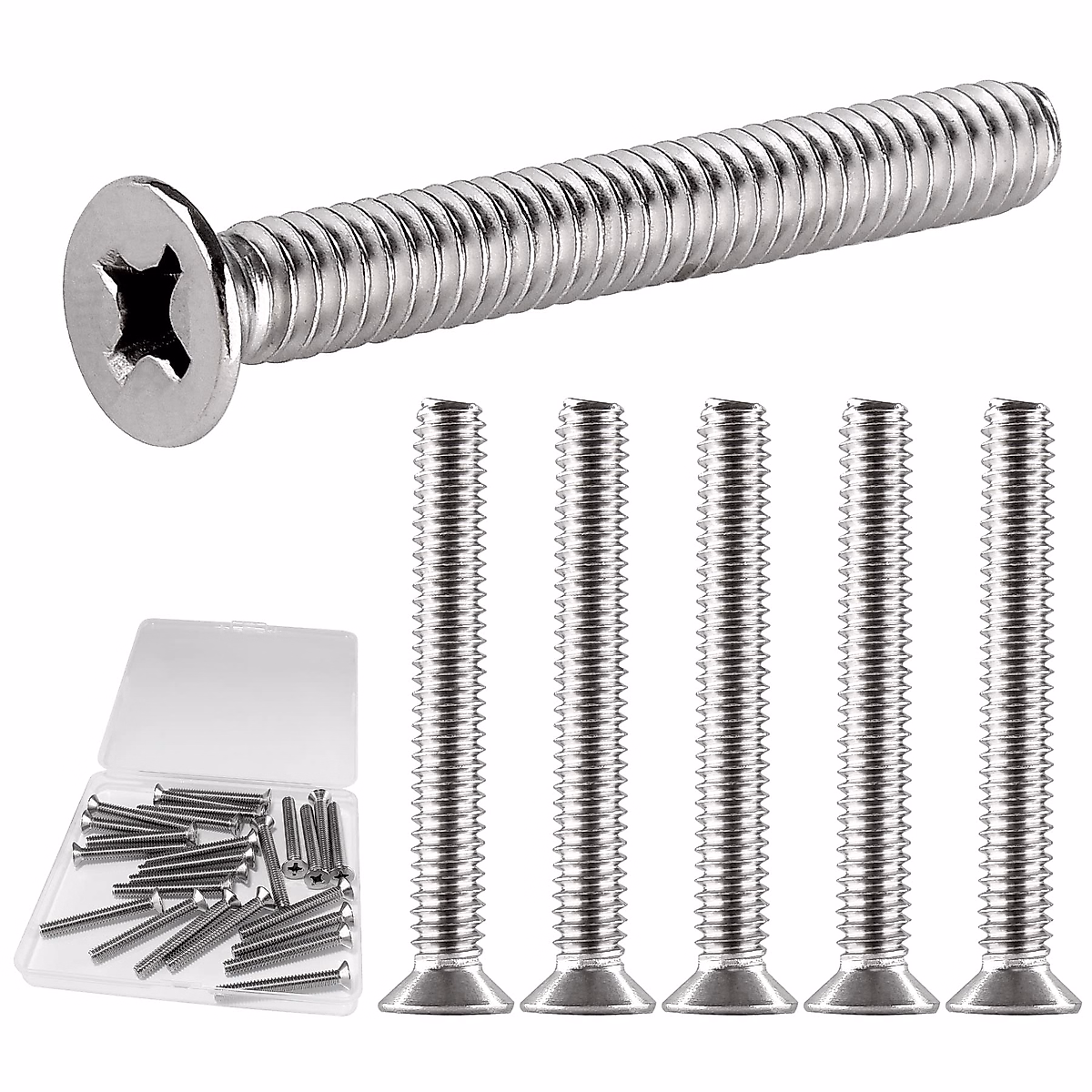 Cionyce 25PC Flat Head Phillips Machine Screws 1/4-20 x 2, 304 Stainless Steel Device Mounting Screws Countersunk Bolt Fastening