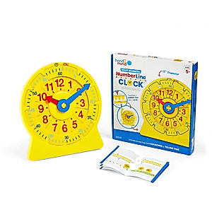 hand2mind Number Line Clock for Demonstration, Math Manipulatives for Counting Numbers and Telling Time, Montessori Toys for Toddlers, Learning to Tell Time Clock, Kindergarten Homeschool Supplies