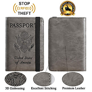 Passport Holder Cover Wallet Travel Essentials RFID Blocking Leather Card Case International Travel Must Haves Travel Accessories for Women Men(101#Coffee Grey)