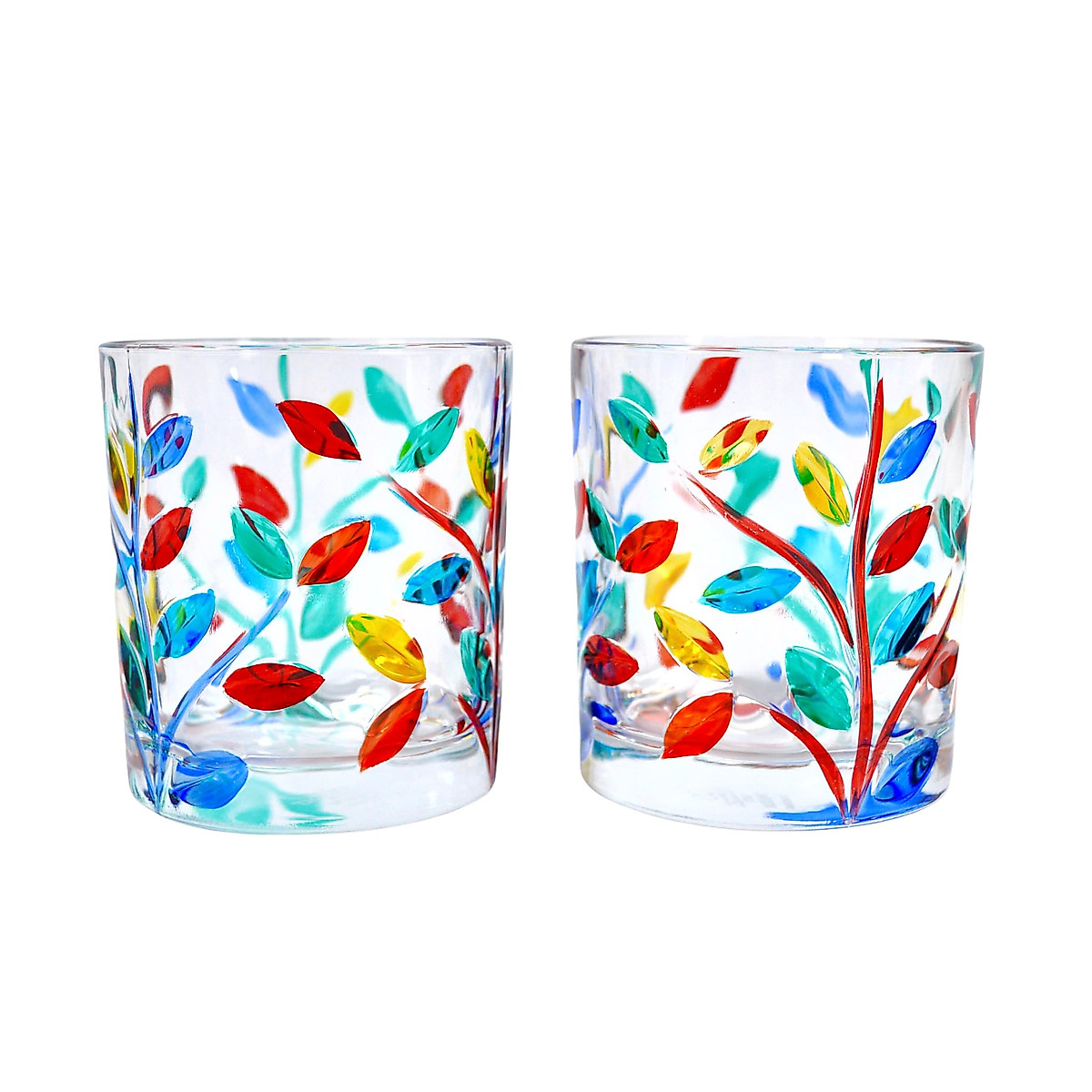 Italian Crystal Whiskey Glasses, 8 oz Glasses, Flowervine Design, Premium Scotch Glasses, Old Fashioned Drinking Glassware, Tumbler for Scotch, Cocktail, Liquor, Home Bar, (SET OF 2).