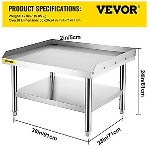 VEVOR Stainless Steel Equipment Grill Stand, 36 x 28 x 24 Inches Stainless Table, Grill Stand Table with Adjustable Storage Undershelf, Equipment Stand Grill Table for Hotel, Home, Restaurant Kitchen