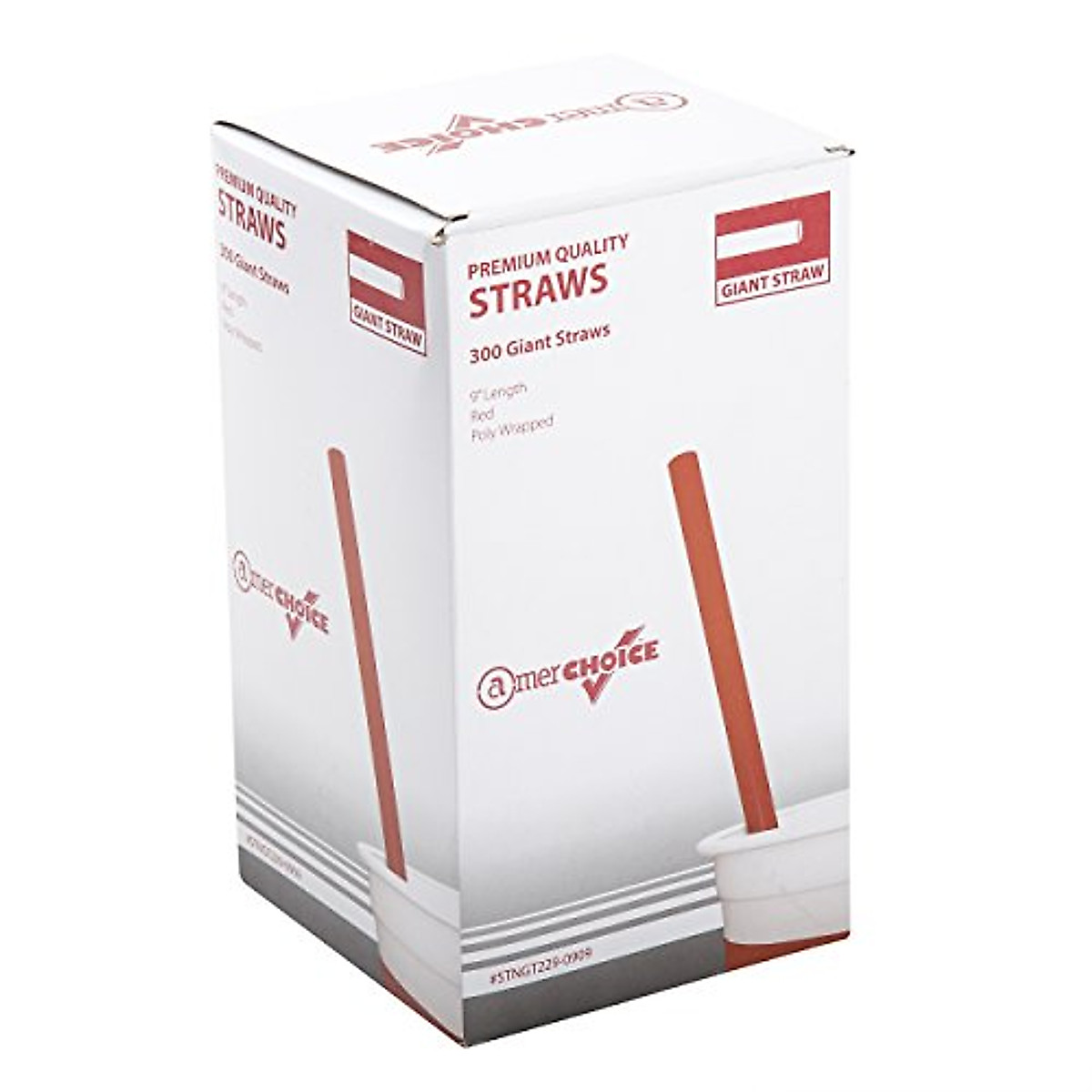 AmerCare 9 Inch Giant Red Poly Wrapped Straws, Case of 7200