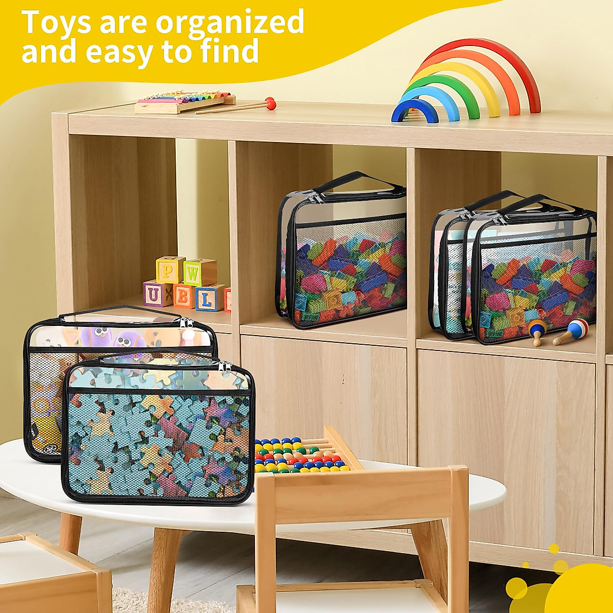 8 Packs Large Clear Toy Storage Bags, Reusable PVC Organizing Bags, zipper bags for organizing,Clear Zippered Blocks Bag Set,Waterproof Toy Storage Bags for Zipper,Puzzle, Kids Books,Board Games