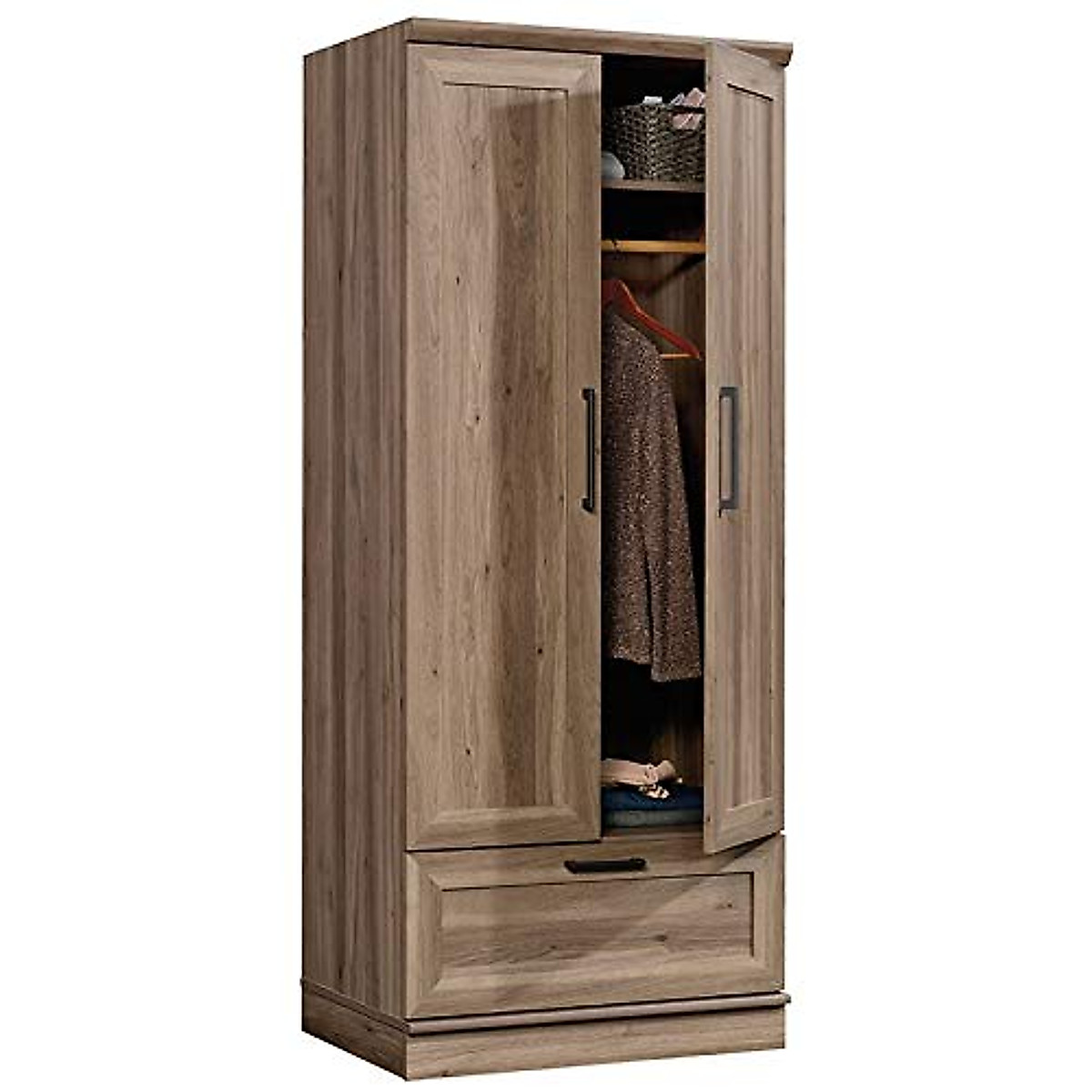 Pemberly Row Modern Engineered Wood Wardrobe Armoire with 1-Drawer in Salt Oak