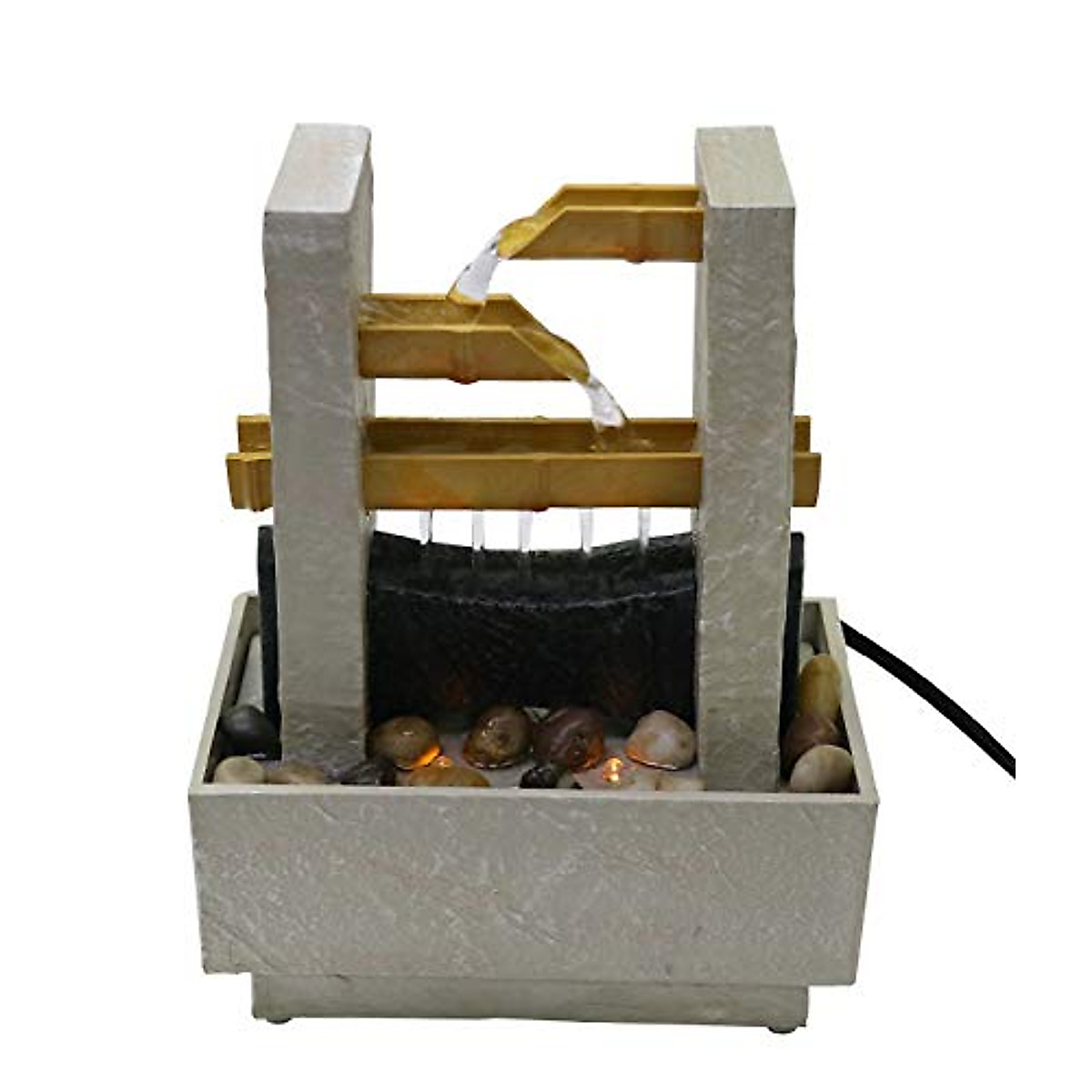 Nature's Mark 8" H Cascading Bamboo Tabletop Water Fountain with Natural River Rocks and LED Lights (Power Cord Attached)
