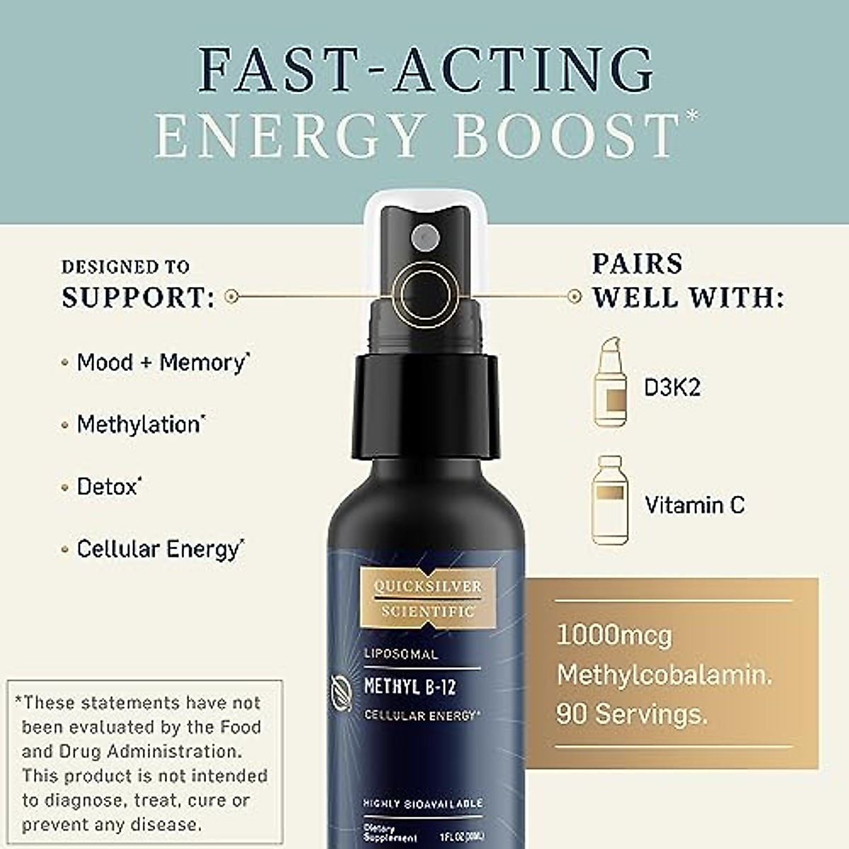 Quicksilver Scientific Methyl B12-1000mcg Vitamin B12 as Methylcobalamin (Methyl B12) - B12 Liquid with Nano Technology for Superior Absorption - Supportive Energy Supplement (30ml / 90 Servings)