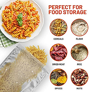 25pc- 1 Gallon Ziploc Mylar Bags with Red Labels - 12 Mil, 10"x 14", Reusable, & Airtight for Long Term Food Storage. Best bags for pantry organization and storage. Many uses around the home.