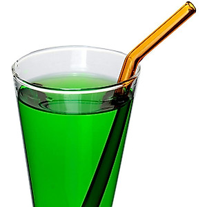 JOMIHONEY 4 Pack Reusable Bent Glass Drinking Straws - 7" x 8 mm - Glass Smoothie Straws with Cleaning Brush, Replacement Straws Leak-Proof Glass Tumbler Cup